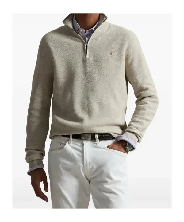 Polo Ralph Lauren Mesh-knit Quarter-zip Sweater - Nude