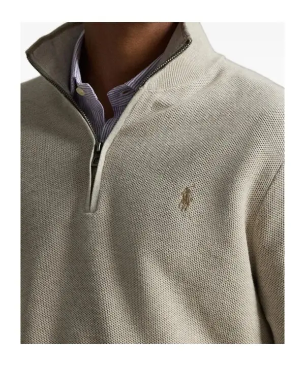 Polo Ralph Lauren Mesh-knit Quarter-zip Sweater - Nude