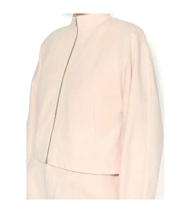 Alaïa Cotton Denim Jacket With High Collar And Zip-up Front - Pink