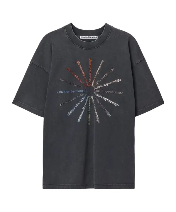 Alexander Wang Crystal Pinwheel Short Sleeve Tee - Black