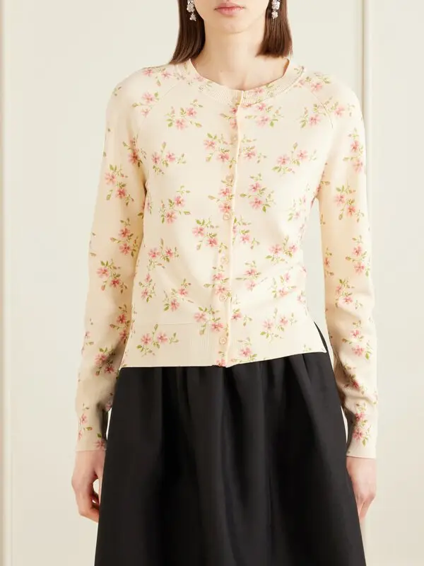 Simone Rocha Floral-print Knitted Cardigan