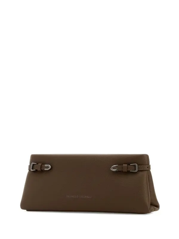 Brunello Cucinelli Buckled Leather Clutch Bag - Green