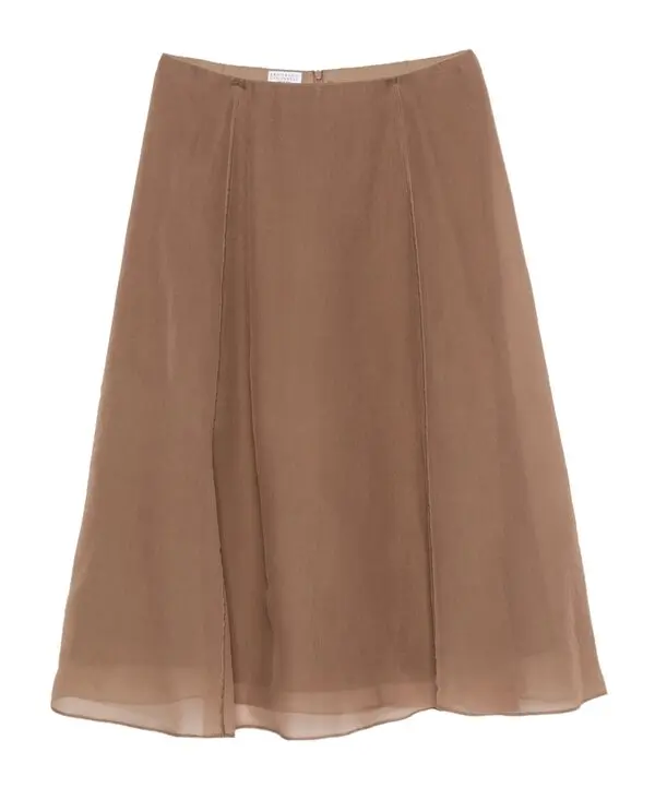 Brunello Cucinelli Sheer Panelled Skirt - Brown