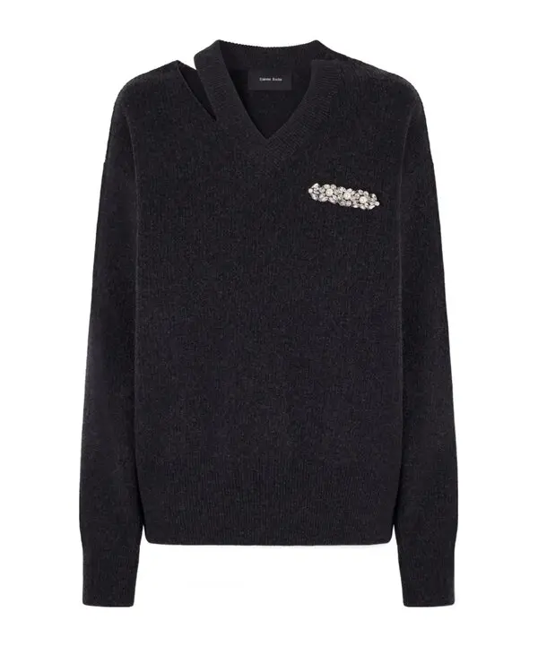 Simone Rocha Openwork Wool Blend Sweater - Charcoal-grey