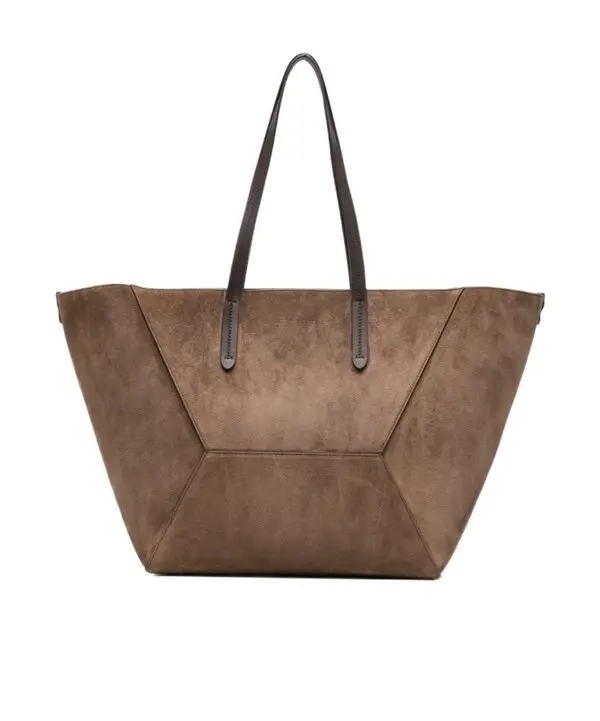 Brunello Cucinelli Suede-finish Panelled Tote Bag - Caramel Brown