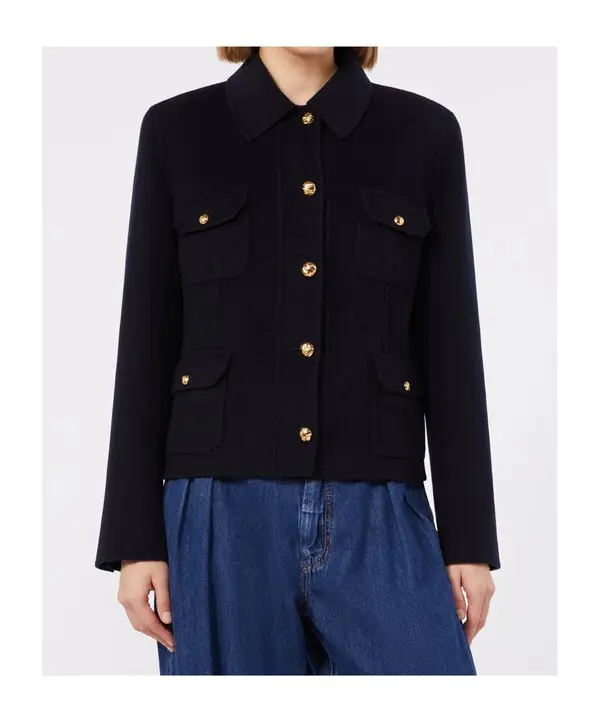 Max Mara Fitted Jacket With Metal Buttons - Navy Blue