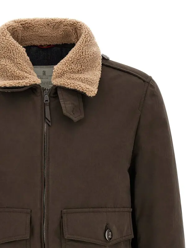 Brunello Cucinelli Detachable Shearling Collar Bomber Jacket - No