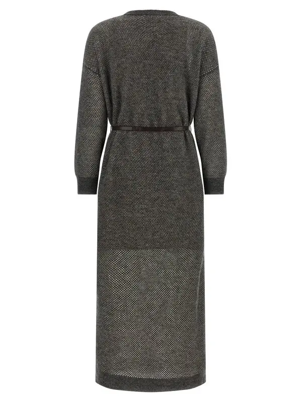 Brunello Cucinelli Monile Belted Mesh-knit Midi Dress