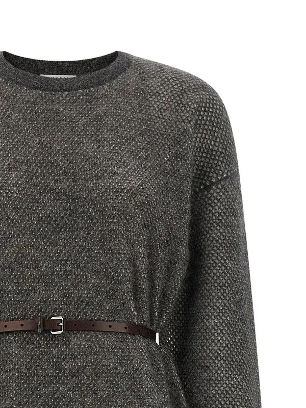 Brunello Cucinelli Monile Belted Mesh-knit Midi Dress