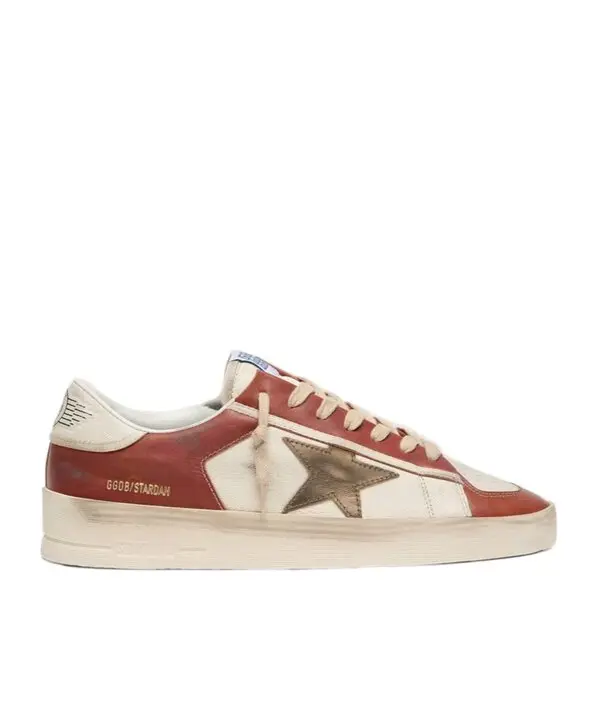 GOLDEN GOOSE Stardan In White And Brick-red Leather With Olive-green Laminated Leather Star - White And Brick Red