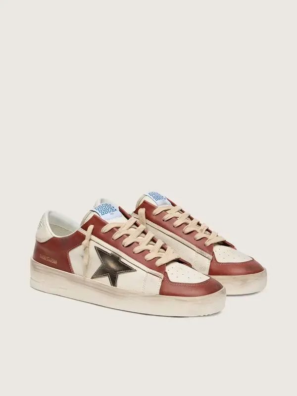GOLDEN GOOSE Stardan Leather Sneakers - White And Brick Red