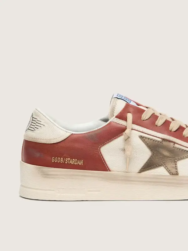 GOLDEN GOOSE Stardan Leather Sneakers - White And Brick Red