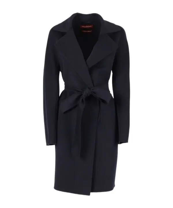 Max Mara Belted Lapel Coat - Navy Blue