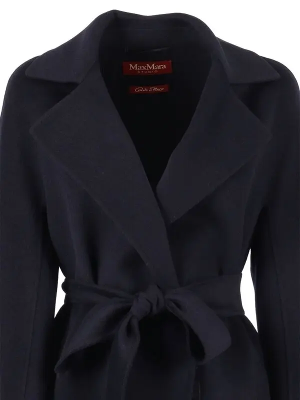 Max Mara Belted Lapel Coat - Navy Blue