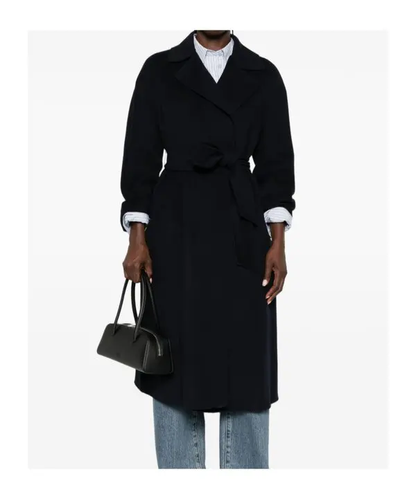 Max Mara Belted Lapel Coat - Navy Blue