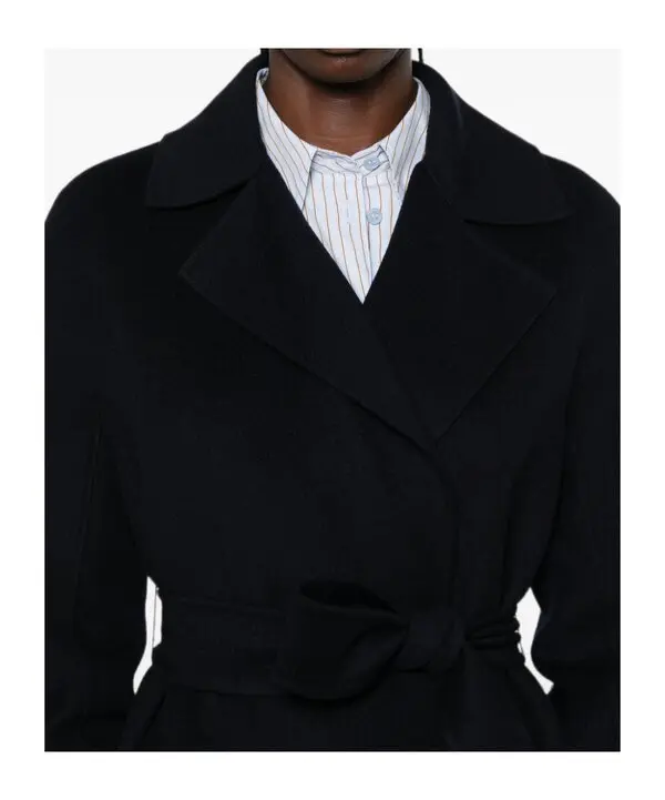 Max Mara Belted Lapel Coat - Navy Blue