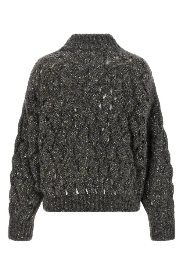 Brunello Cucinelli Dazzling Waves Mohair Blend Sweater - Black