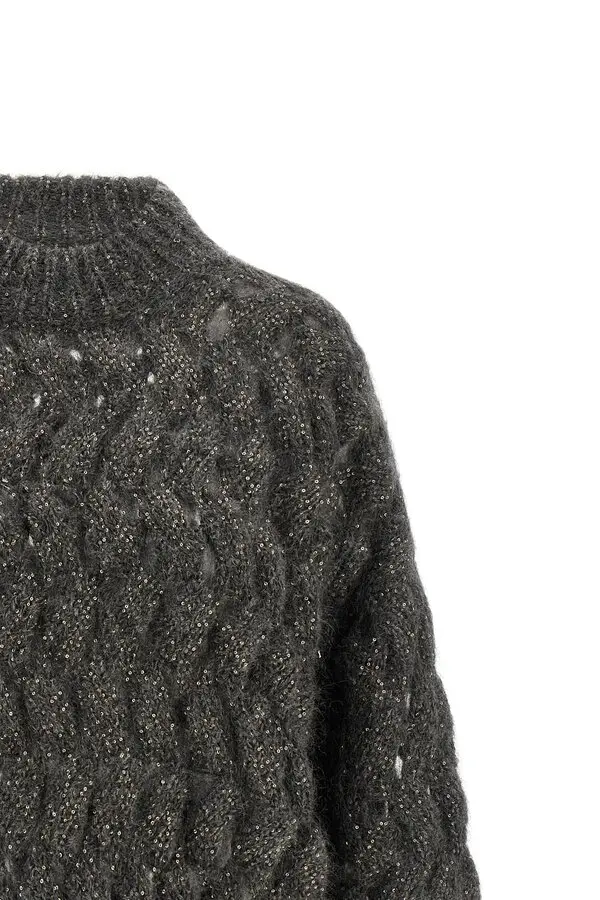 Brunello Cucinelli Dazzling Waves Mohair Blend Sweater - Black