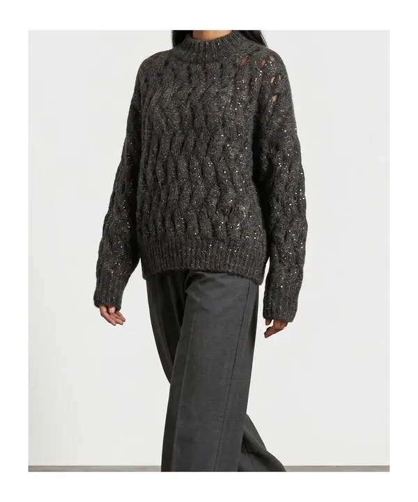 Brunello Cucinelli Dazzling Waves Mohair Blend Sweater - Black