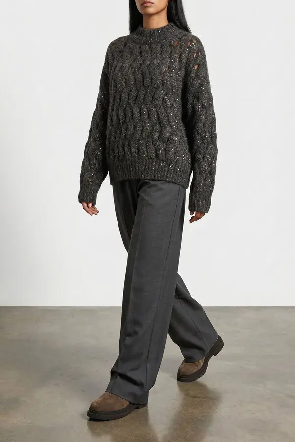 Brunello Cucinelli Dazzling Waves Mohair Blend Sweater - Black