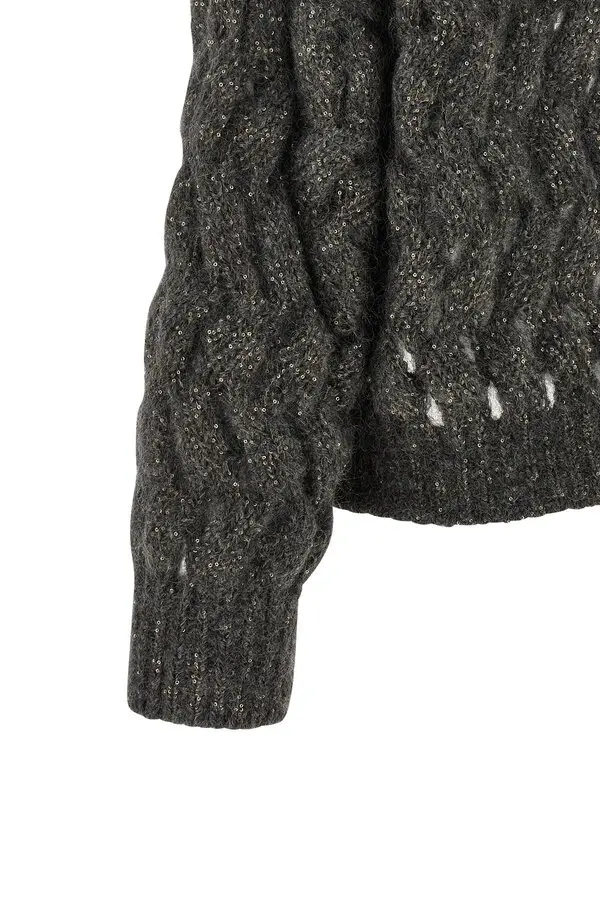 Brunello Cucinelli Dazzling Waves Mohair Blend Sweater - Black