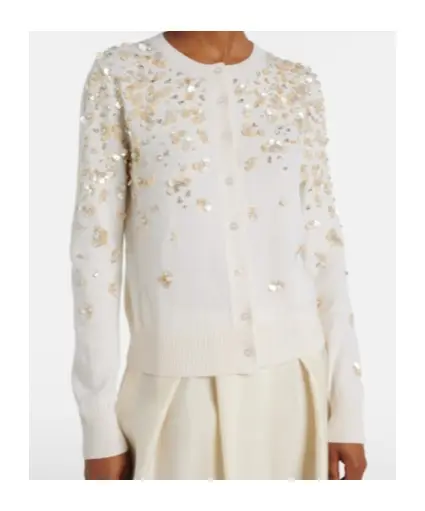 Oscar De La Renta Embroidered Virgin Wool Cardigan