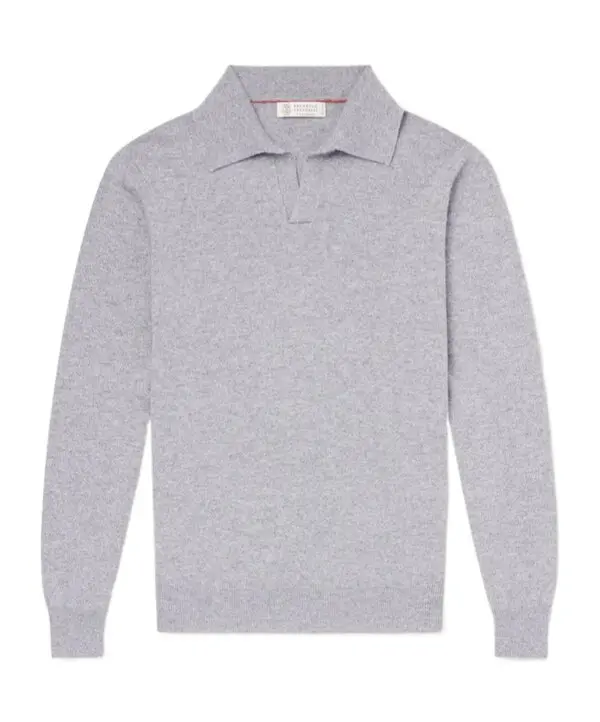 Brunello Cucinelli Collared Long-sleeve Polo Shirt - Gray