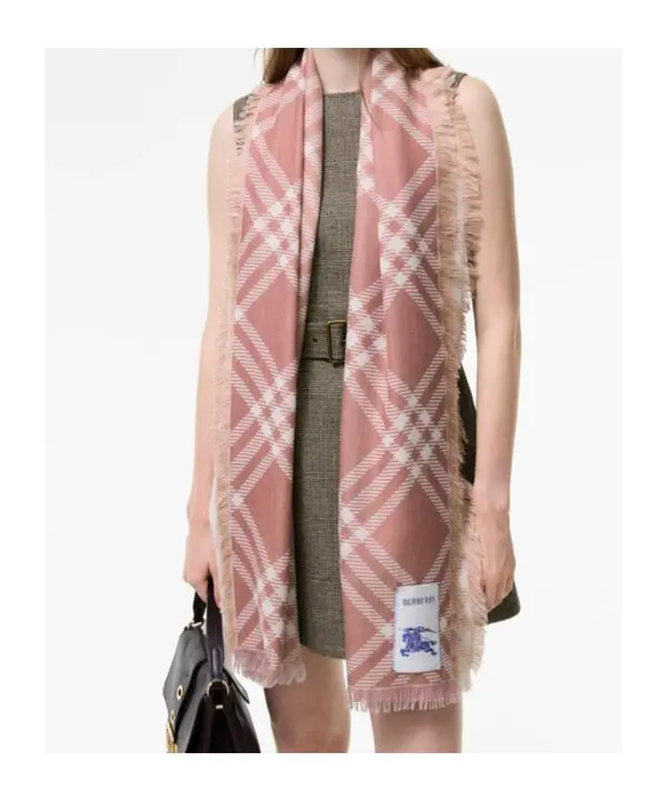 Burberry Gradient Check Fringed Scarf - Pink