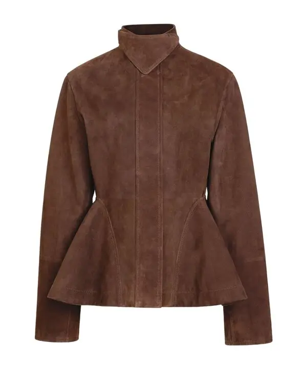 Alaïa Suede Goatskin Peplum Jacket - Chocolate-colored