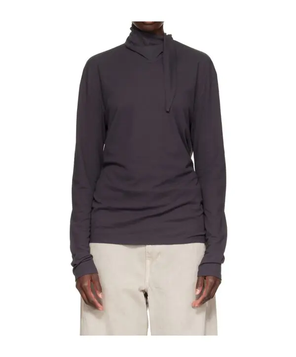 LEMAIRE Tie-detailed Long Sleeve T-shirt - Basalt