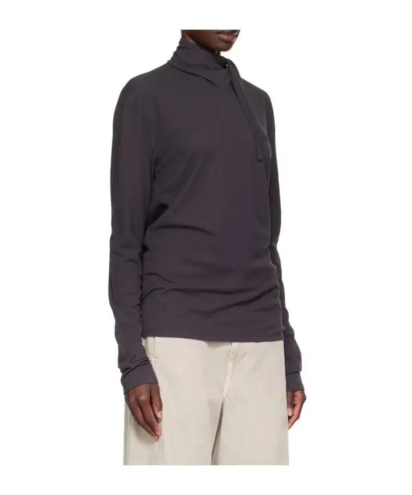 LEMAIRE Tie-detailed Long Sleeve T-shirt - Basalt