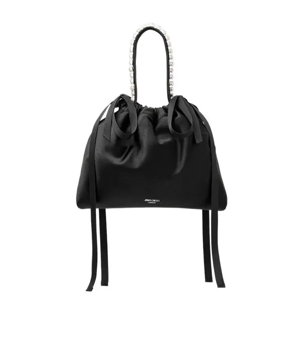 JIMMY CHOO Crystal-detail Drawstring Bucket Bag - Black/black/silver