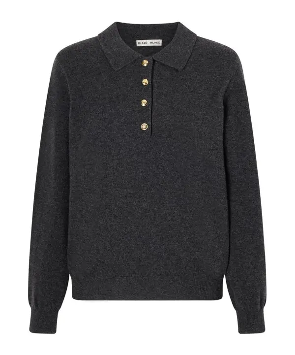 BLAZÉ MILANO Highland Wool And Cashmere Blend Polo Collar Sweater - Black