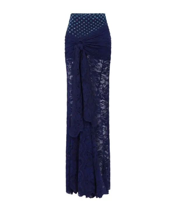 Rabanne Trompe-l'œil-effect Lace Maxi Skirt - Navy Blue