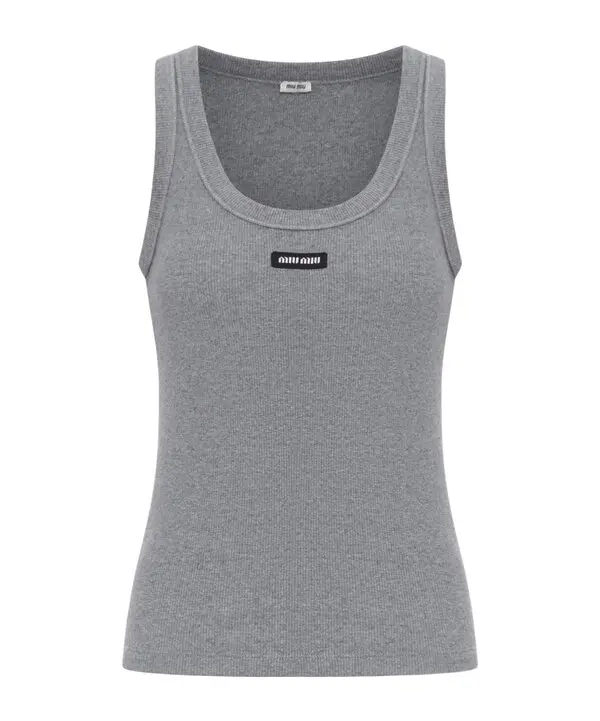Miu Miu Logo-patch Ribbed Sleeveless Tank Top - Grey