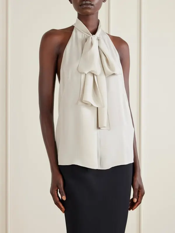 TOM FORD Halter Neck Sleeveless Top With Bow Detail - White