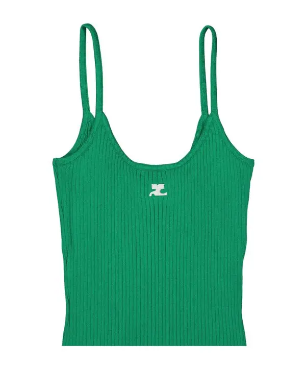 COURREGES Ribbed Logo Knit Top - Green