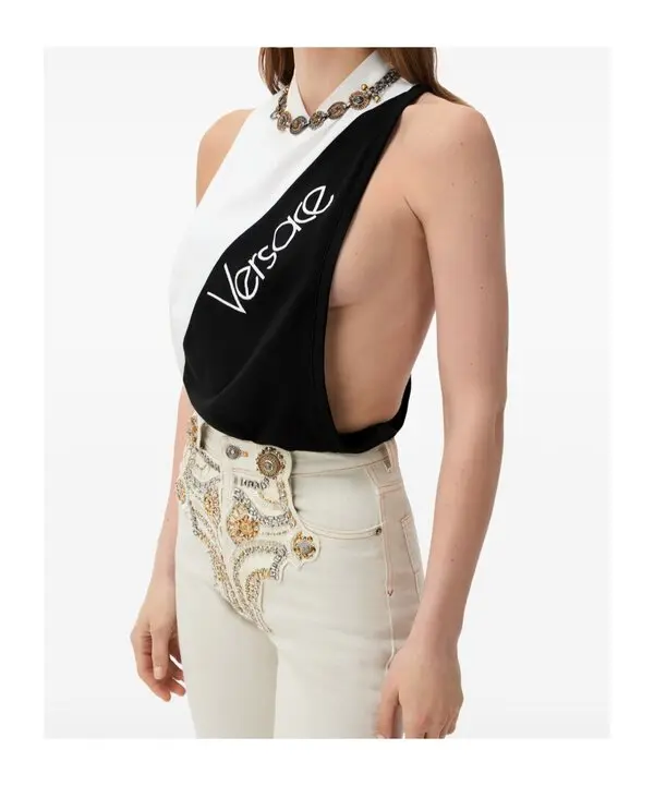 Versace Embroidered-logo Cotton-jersey Tank Top
