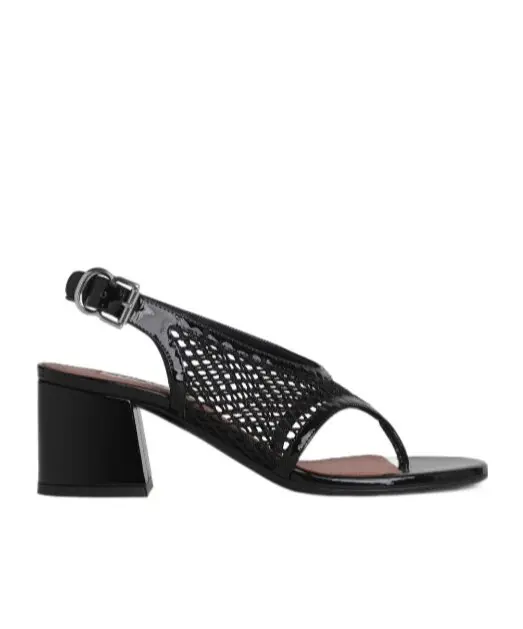 Alaïa Fishnet Heel Sandals In Patent Leather