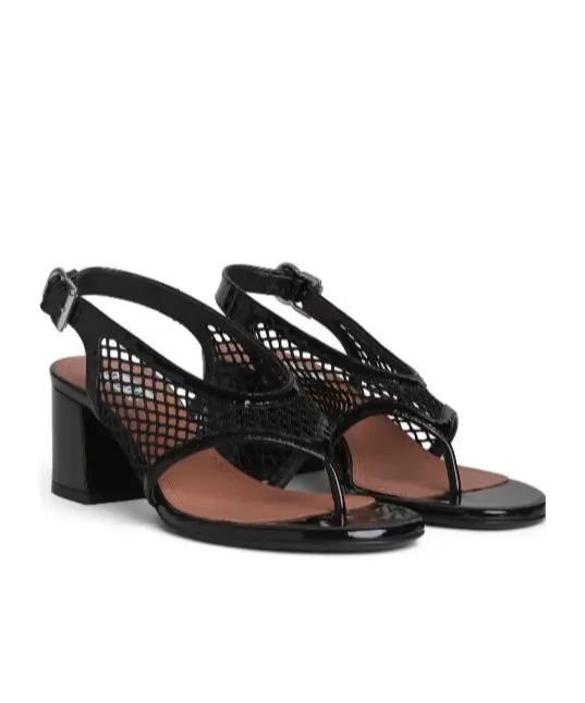 Alaïa Fishnet Heel Sandals In Patent Leather