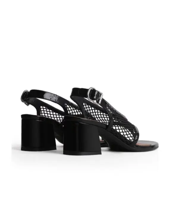 Alaïa Fishnet Heel Sandals In Patent Leather