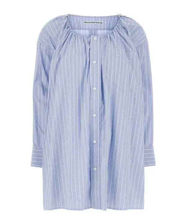Alexander Wang Bungee Scoop Neck Mini Shirt Dress - Light Blue Stripe