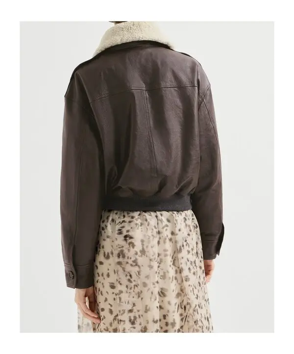 Brunello Cucinelli Shearling Collar Bomber Jacket - Black
