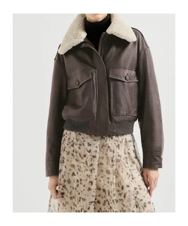 Brunello Cucinelli Shearling Collar Bomber Jacket - No