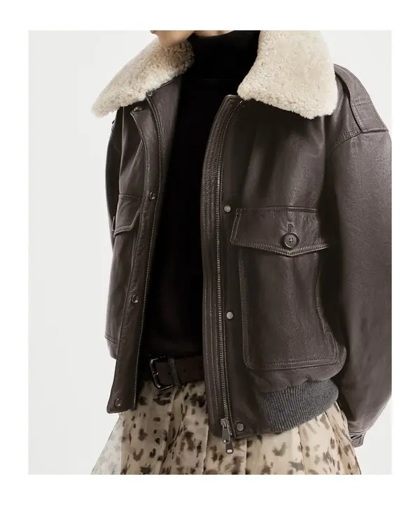 Brunello Cucinelli Shearling Collar Bomber Jacket - No