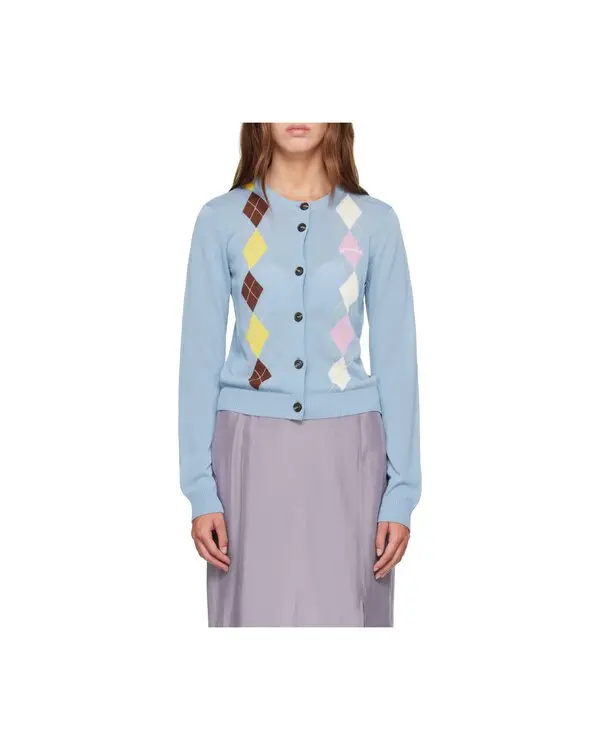 GANNI Argyle Buttoned Cardigan - Blue