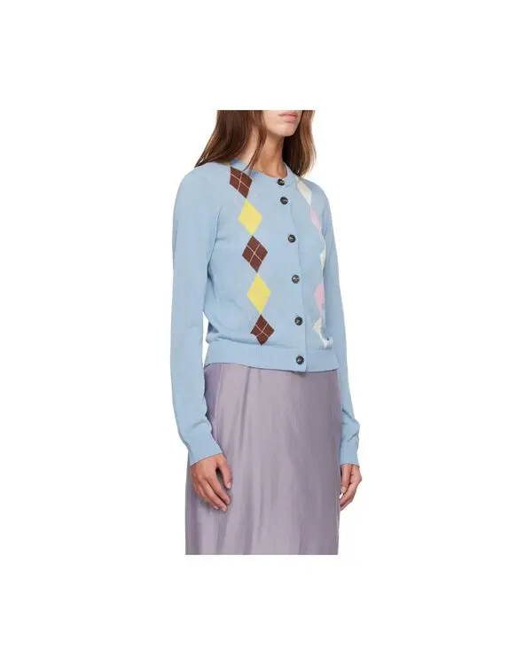 GANNI Argyle Buttoned Cardigan - Blue