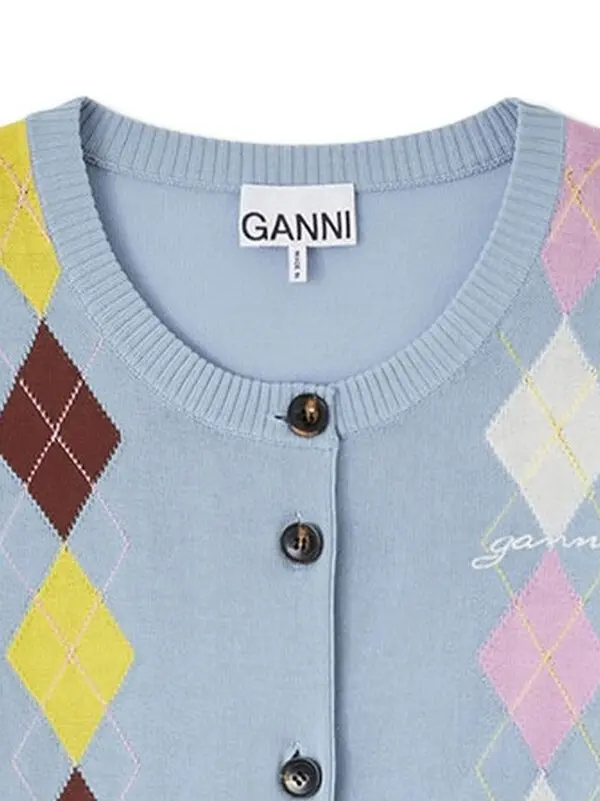 GANNI Argyle Buttoned Cardigan - No