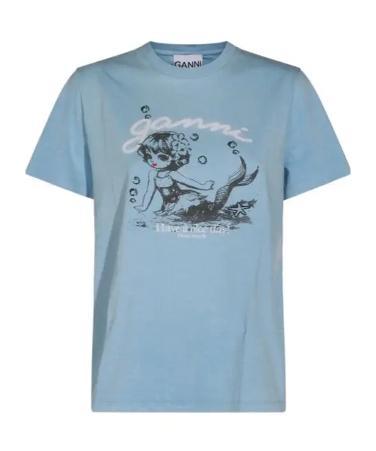 GANNI Mermaid-print T-shirt - Blue