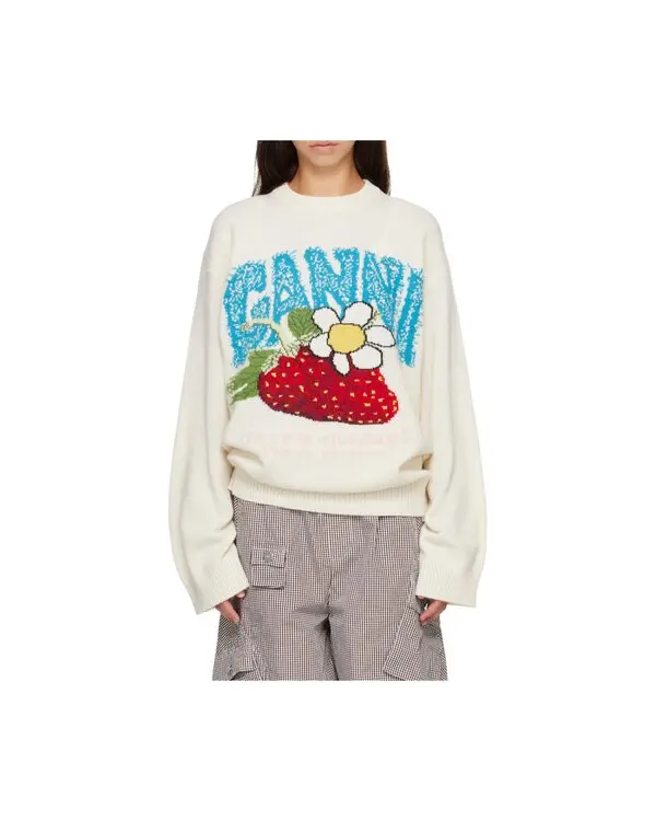 GANNI Strawberry Print Oversized Jumper